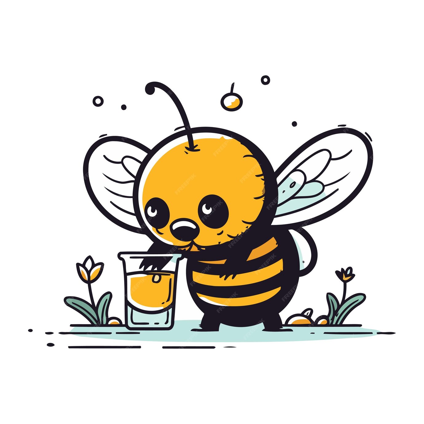 Premium Vector Cute Cartoon Bee Holding A Glass Of Juice Vector