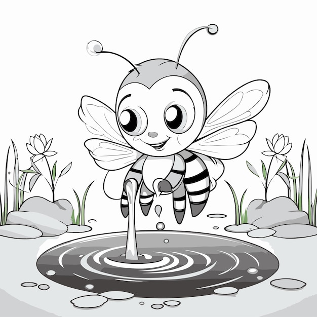 Premium Vector Cute Cartoon Bee In Puddle Vector Illustration For