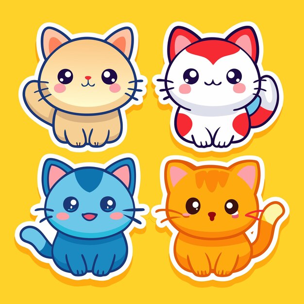 Premium Vector Cute Cartoon Cats In Different Colors