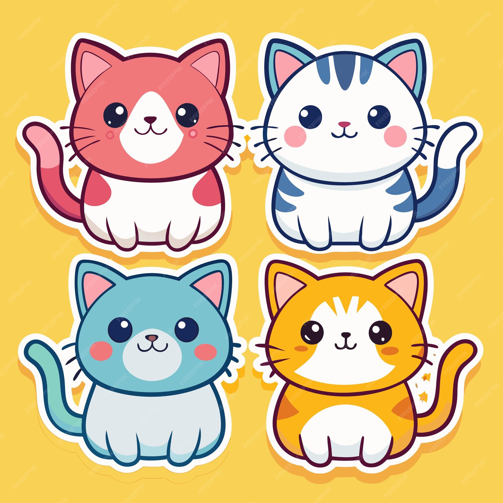 Premium Vector Cute Cartoon Cats Sticker Set