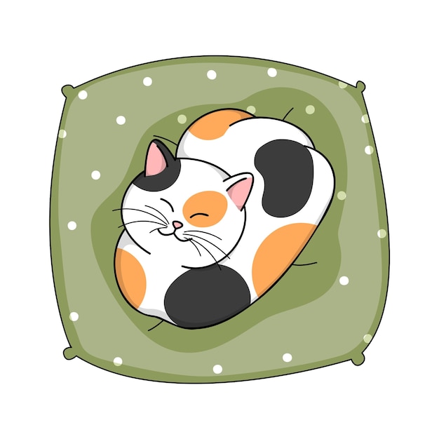 Premium Vector Cute Cartoon Domestic Cat Sleeping On A Pillow