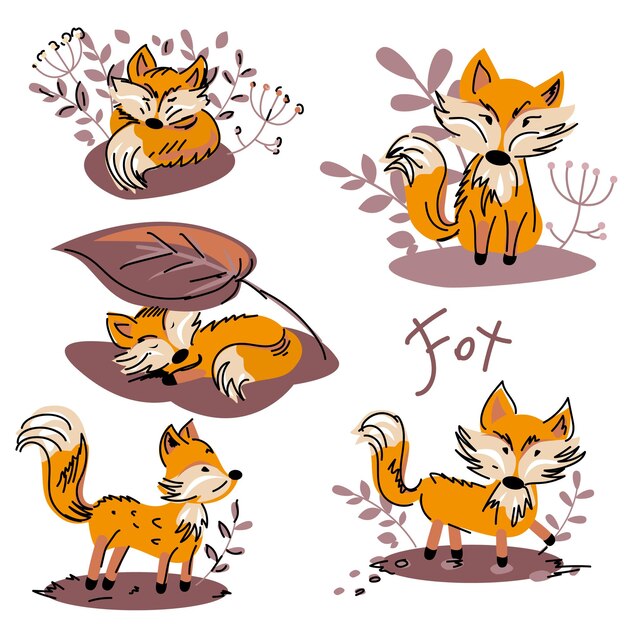 Premium Vector | Cute cartoon foxes Hand drawn illustration Premium Vector | Cute cartoon foxes Hand drawn illustration