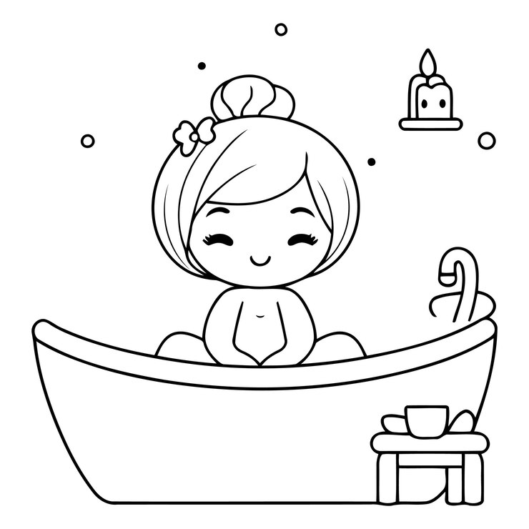 Premium Vector Cute Cartoon Girl Relaxing In The Bathtub