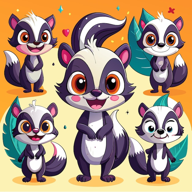 Cute Cartoon Skunks With Expressive Faces And Playful Poses Premium