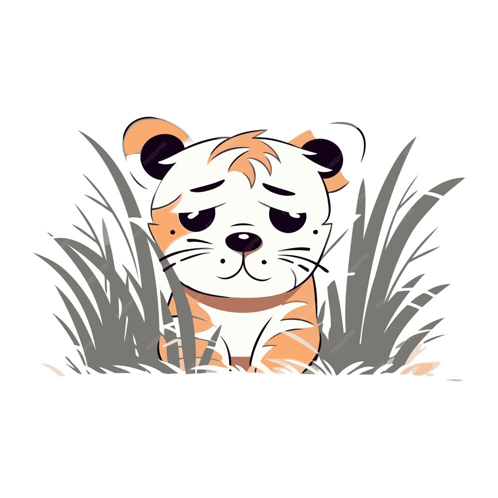 Premium Vector Cute Cartoon Tiger In The Grass Vector Illustration On White Background
