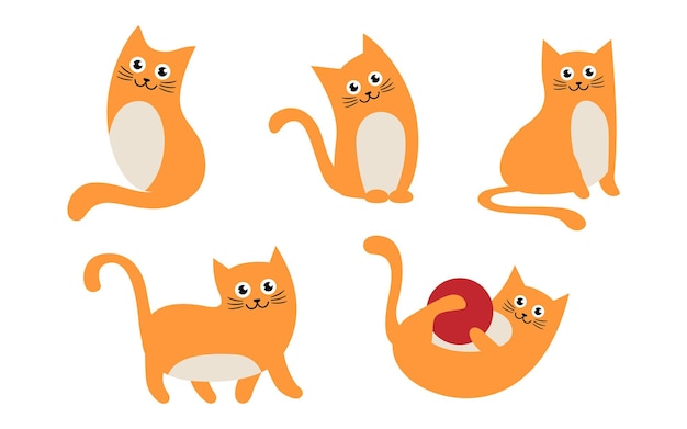 Premium Vector Cute Cat Cartoon Characters Illustration Pack In