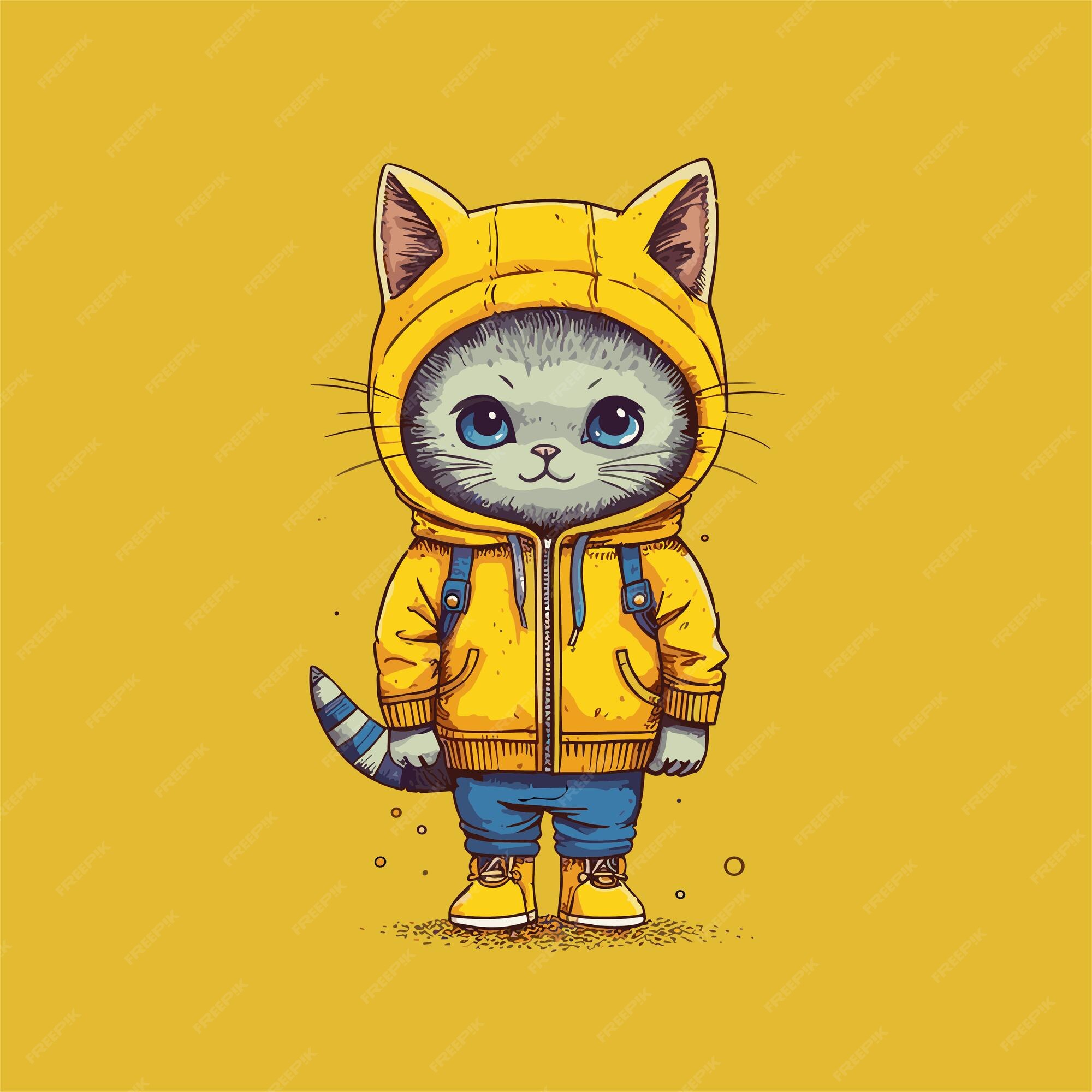 Premium Vector Cute Cat Character Illustration Cat Wearing Jacket
