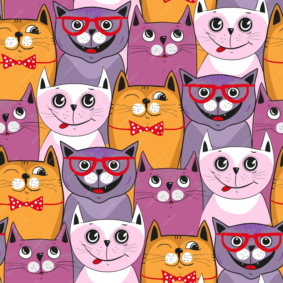 Premium Vector Cute Cats Colorful Seamless Pattern Background