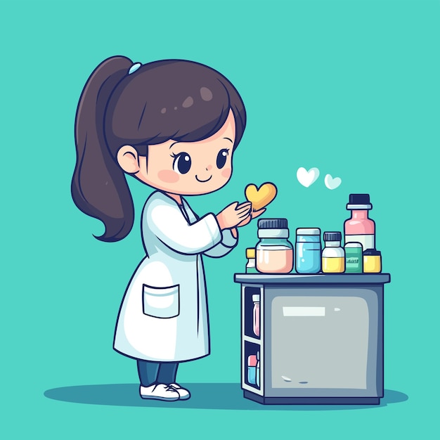 Cute Curator Arranging Exhibits Cartoon Vector Premium Ai Generated Vector