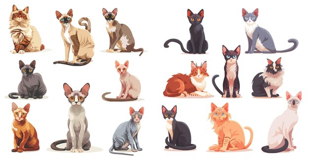 Premium Vector Cute Fluffy Cats Maine Coon Bobtail Siamese Cat And