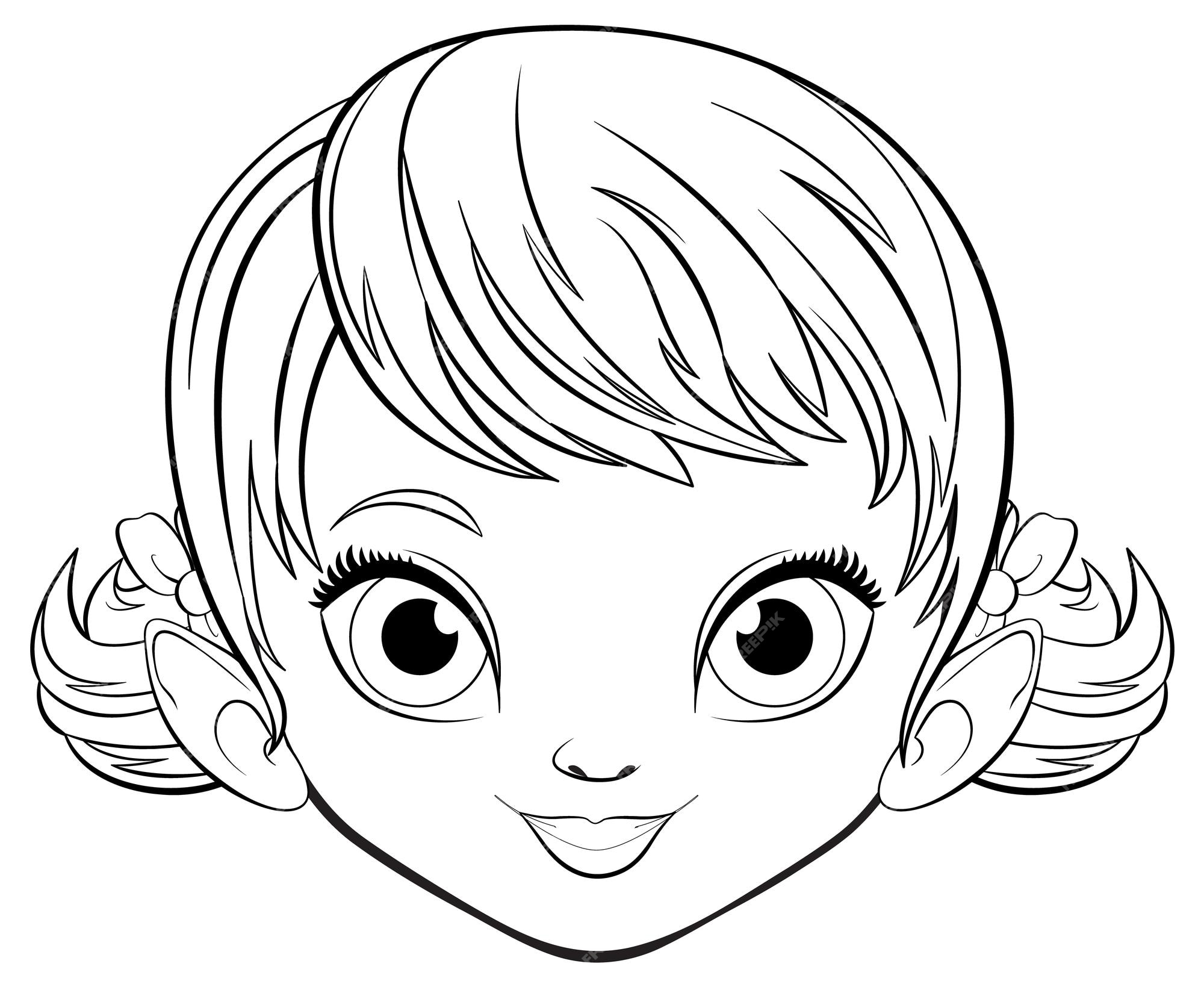 Premium Vector Cute Girl Head Outline Illustration