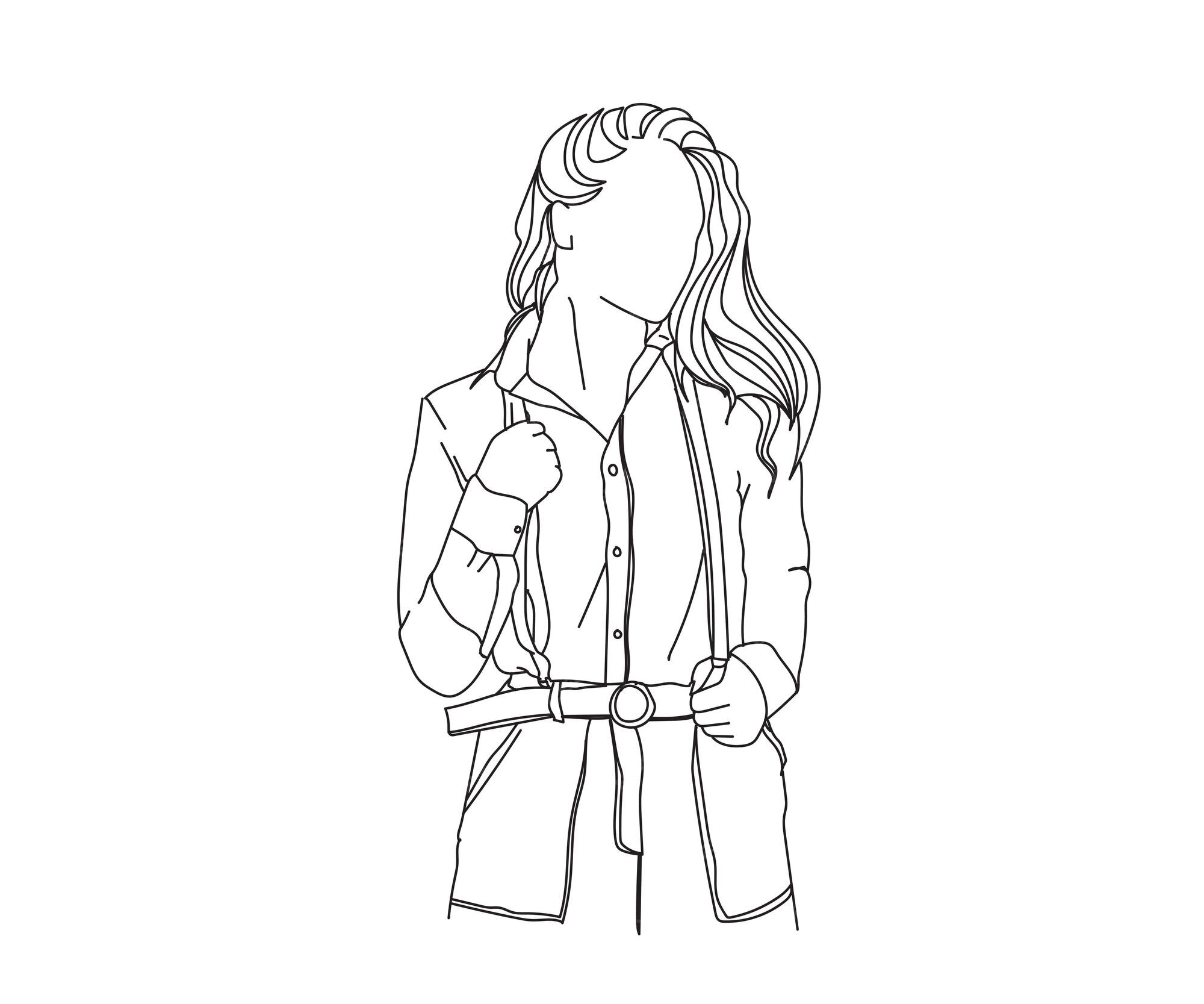 Premium Vector Cute Girl Line Art Drawing