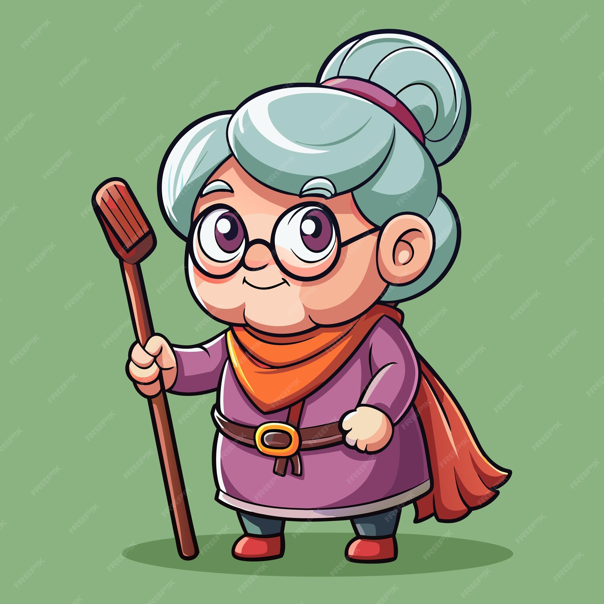 Cute Grandma Strolling With Stick Cartoon Vector Premium Ai Generated Vector