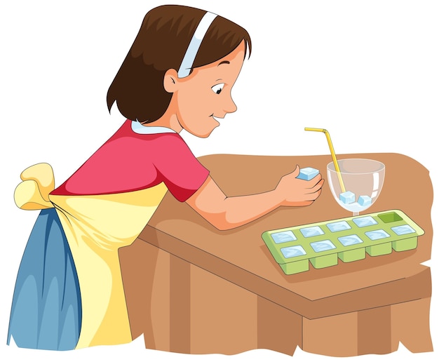 Premium Vector Cute And Happy Girl Putting Ice Cubes In A Glass