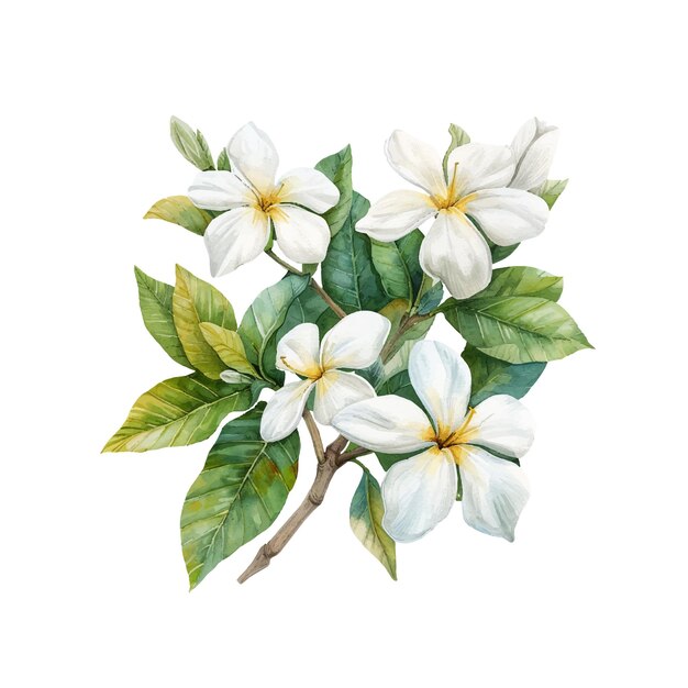 Cute Jasmine Vector Illustration In Watercolour Style Premium Ai