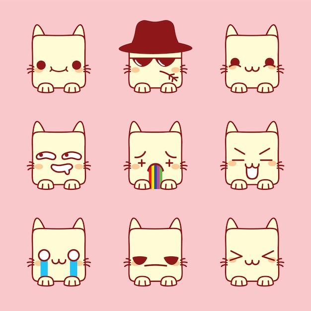 Premium Vector Cute Kawaii Cat Emoji Set