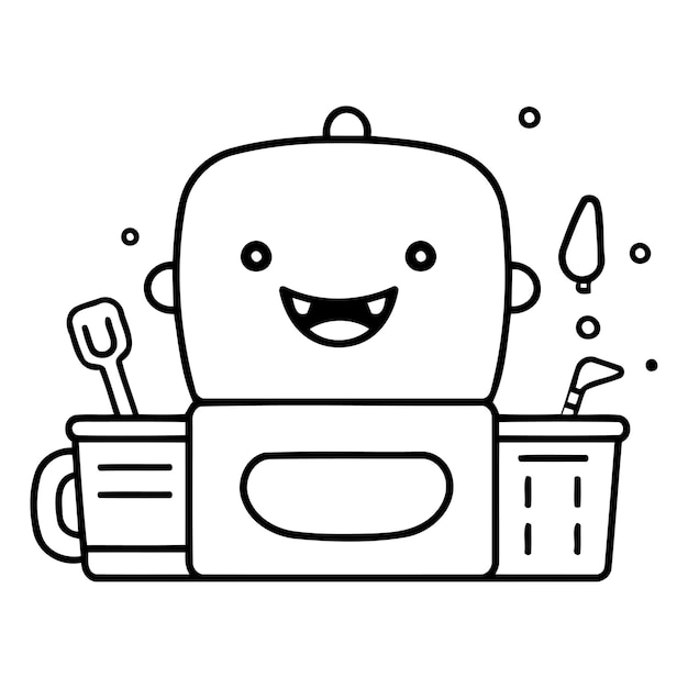 Premium Vector | Cute kawaii robot in the kitchen vector illustration Premium Vector | Cute kawaii robot in the kitchen vector illustration