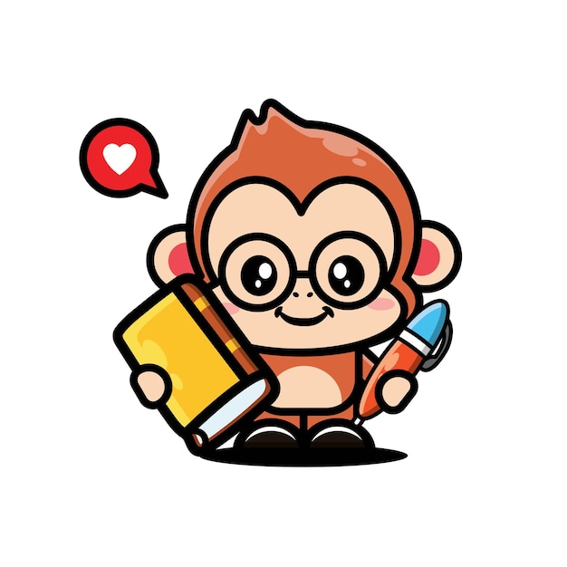 Premium Vector | Cute learning monkey character design illustration Premium Vector | Cute learning monkey character design illustration