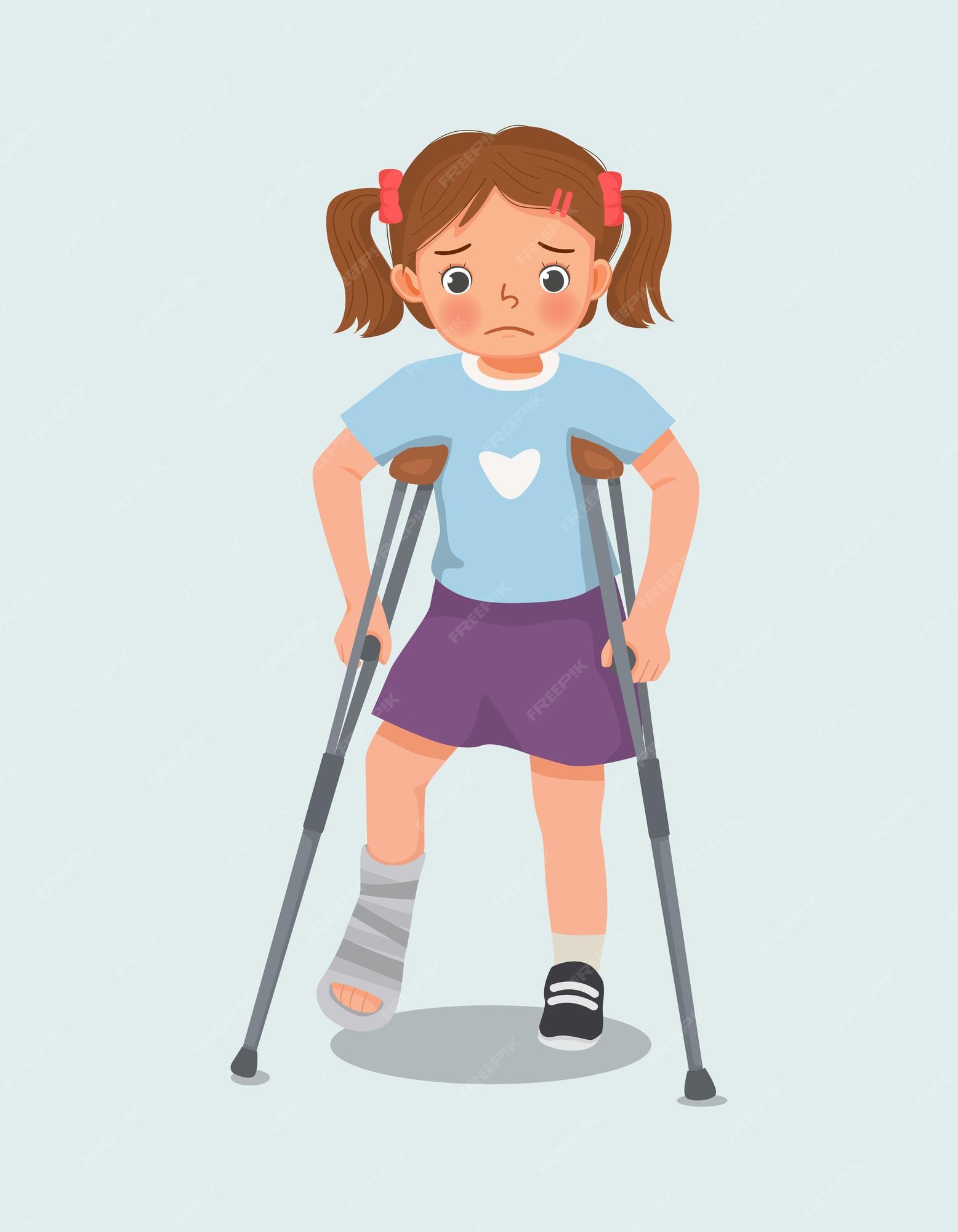 Beautiful Short Leg Girl On Crutches Clipart