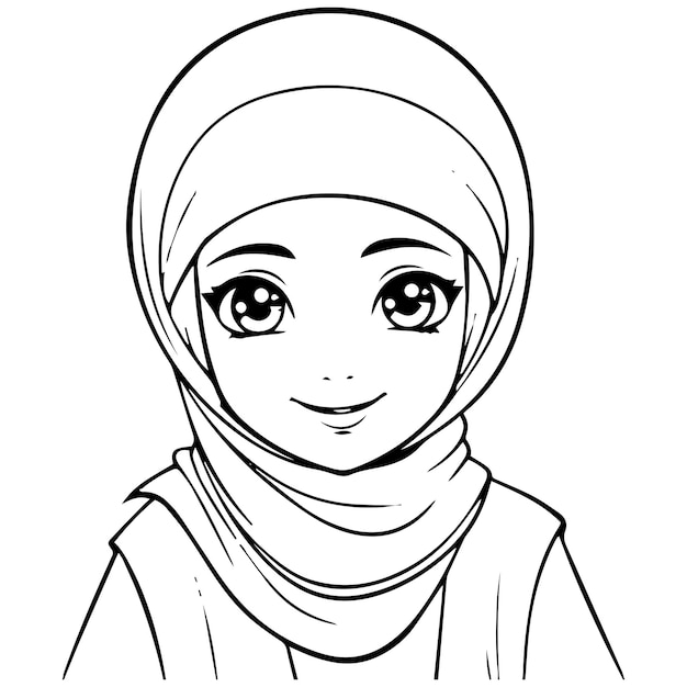 Premium Vector | Cute muslim hijab girl line art coloring page vector ... Premium Vector | Cute muslim hijab girl line art coloring page vector ...