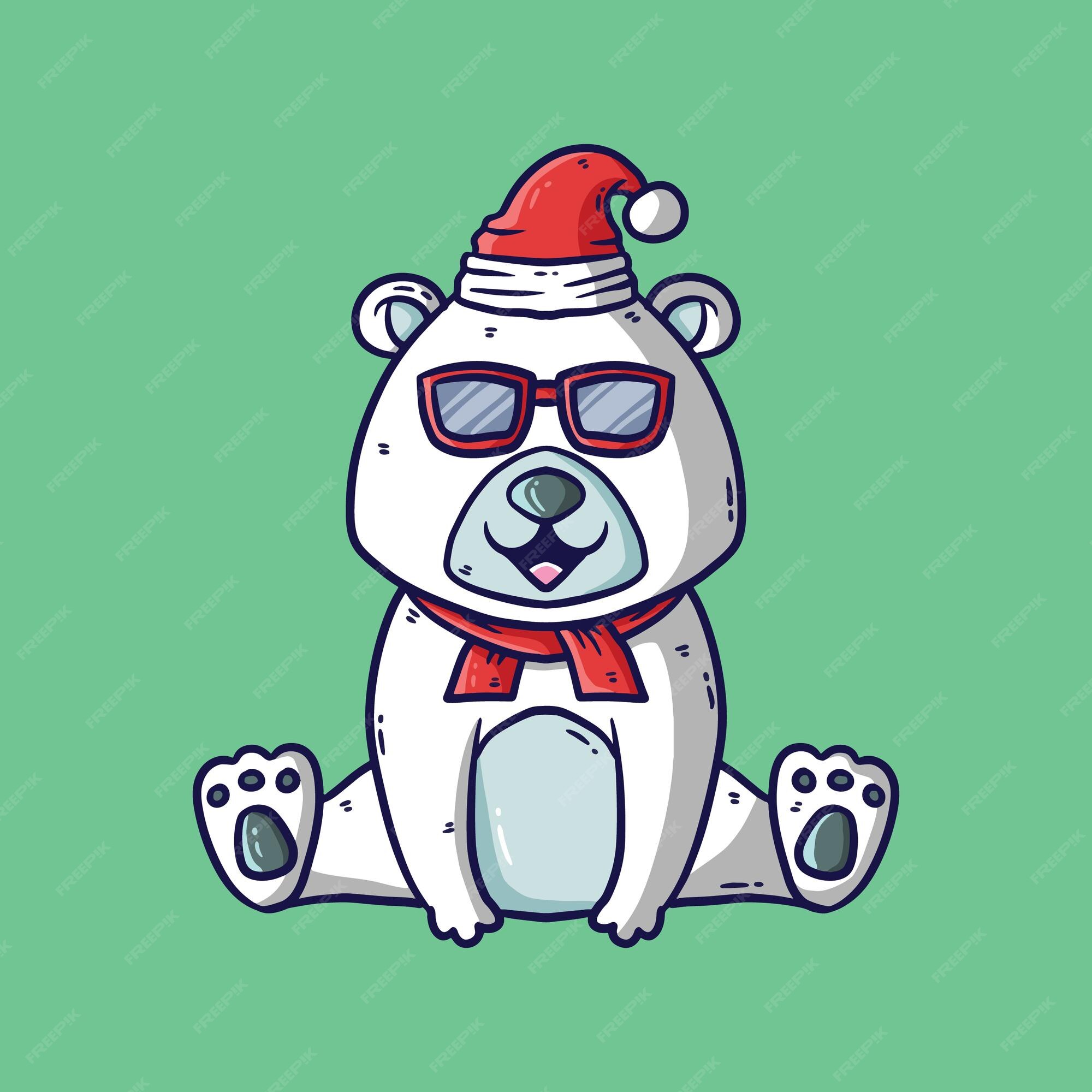 Premium Vector Cute Polar Bear In Red Hat Scarf Sun Glasses Sitting