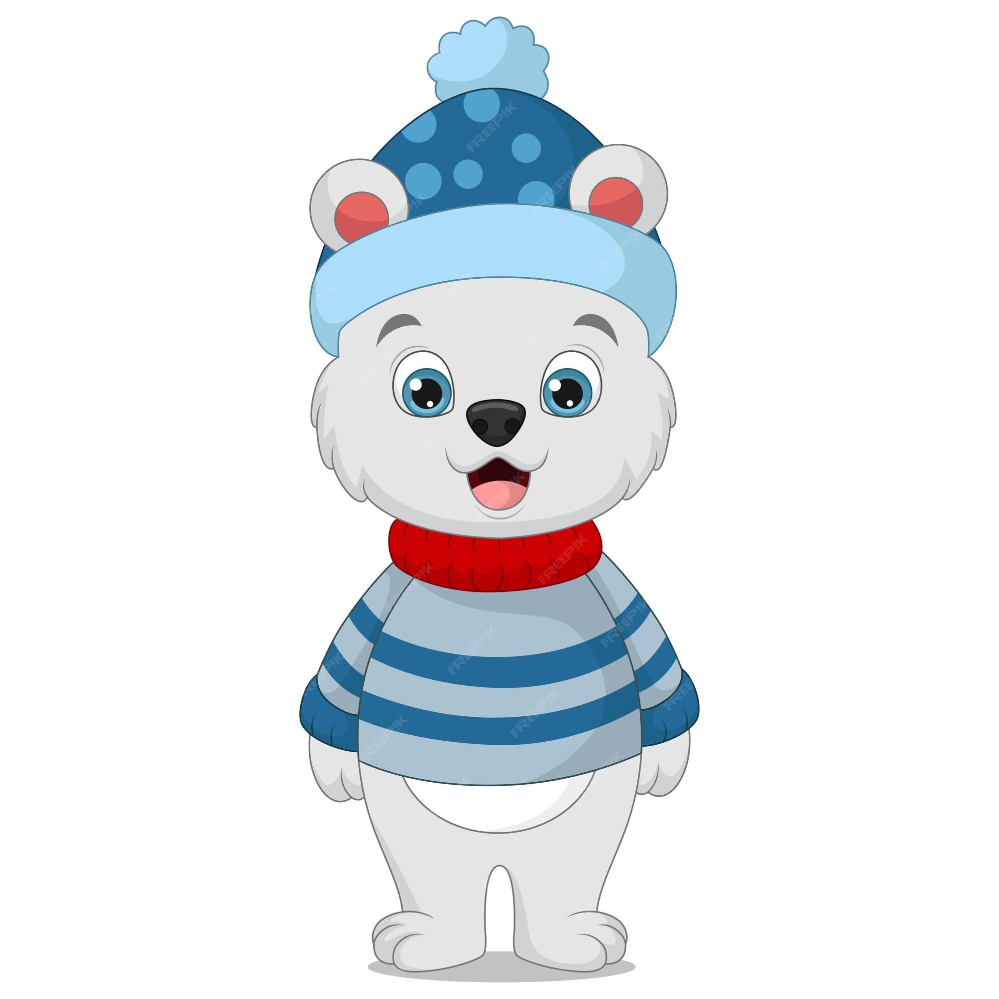 Premium Vector Cute Polar Bear In Winter Clothes