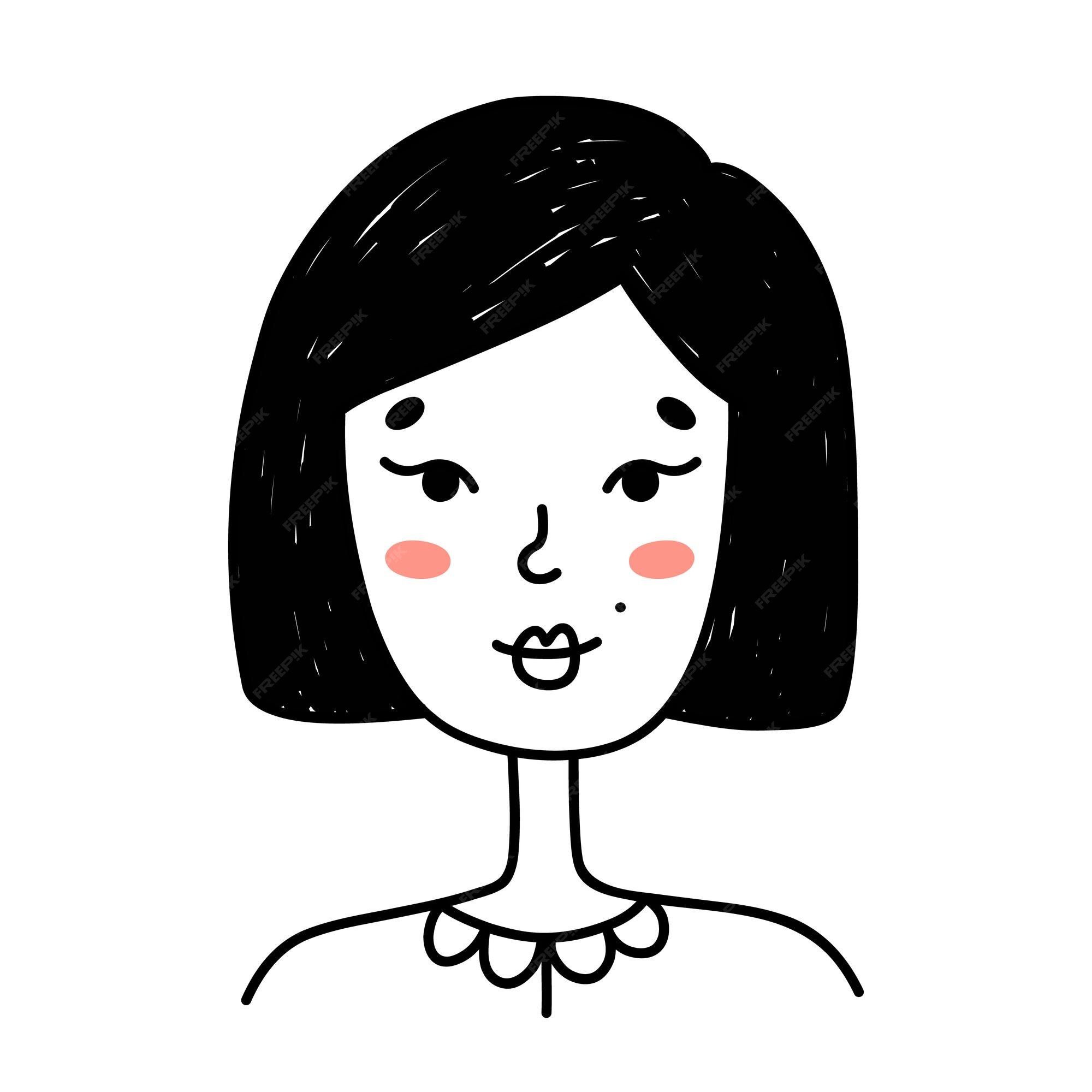 Premium Vector Cute Portrait Of Young Woman Isolated On White Background Hand Drawn