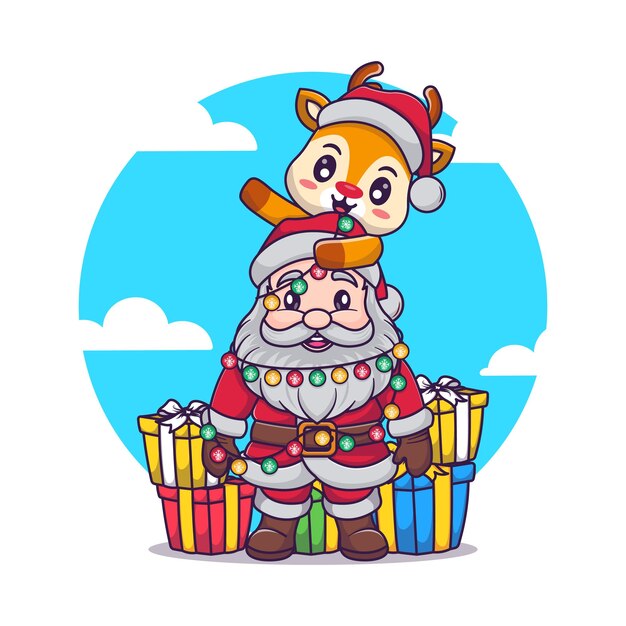 Premium Vector Cute Santa Claus And Deer For Merry Christmas And