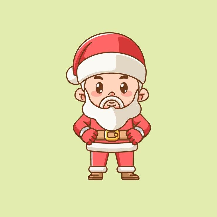 Cute Santa Claus Kawaii Chibi Stand Pose Character Mascot Illustration Outline Style Design