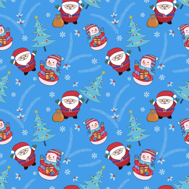 Premium Vector Cute Santa Claus With Snow Man Christmas Tree And T