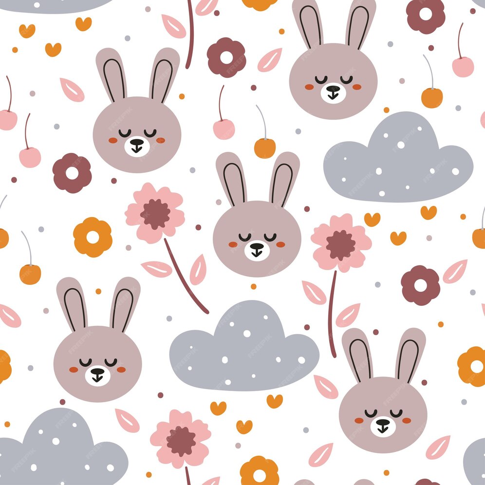 Premium Vector Cute Seamless Pattern Cartoon Of Bunny And Flowers