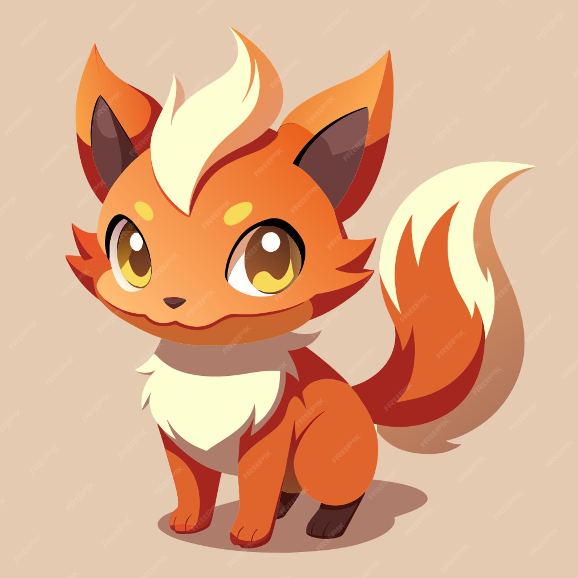 A Cute Small Flaming Quadruped Cat Pokemon Full Body Image White Background Vector Illustration