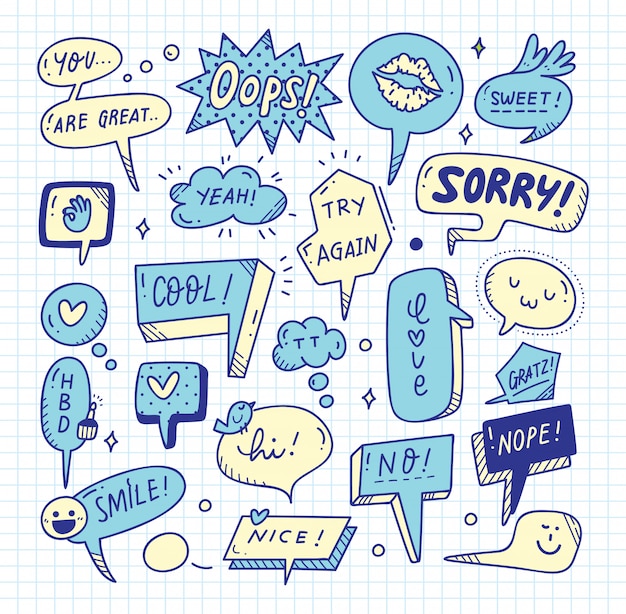 Premium Vector Cute Speech Bubble Doodle Set