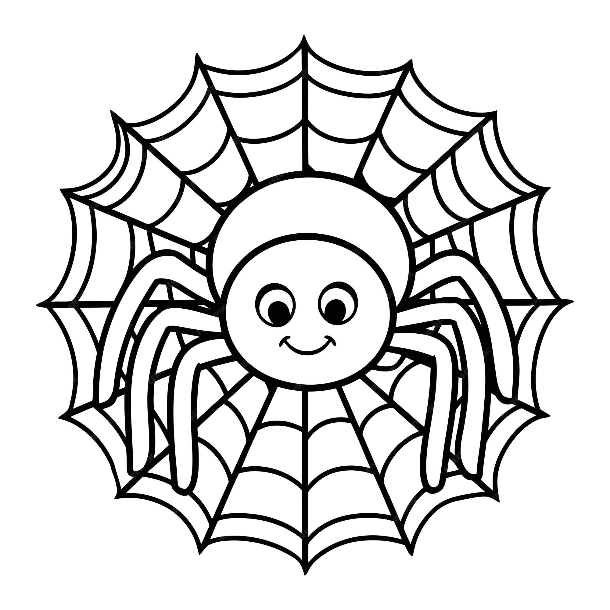 Premium Vector Cute Spider On Web Coloring Page Outline Vector Art