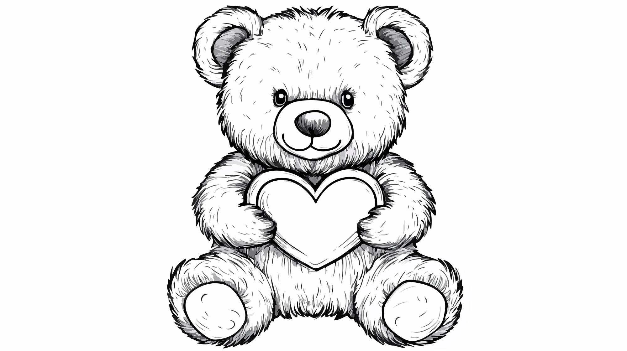 Cute Teddy Bear Holding Heart Coloring Page | Premium AI-generated vector Cute Teddy Bear Holding Heart Coloring Page | Premium AI-generated vector