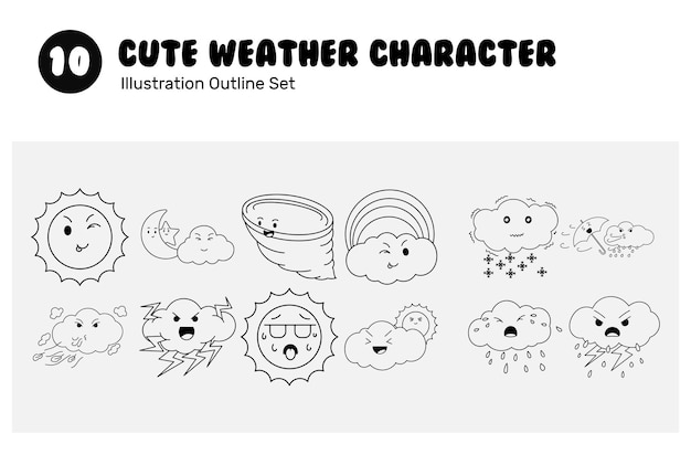 Premium Vector Cute Weather Character Outline Illustration