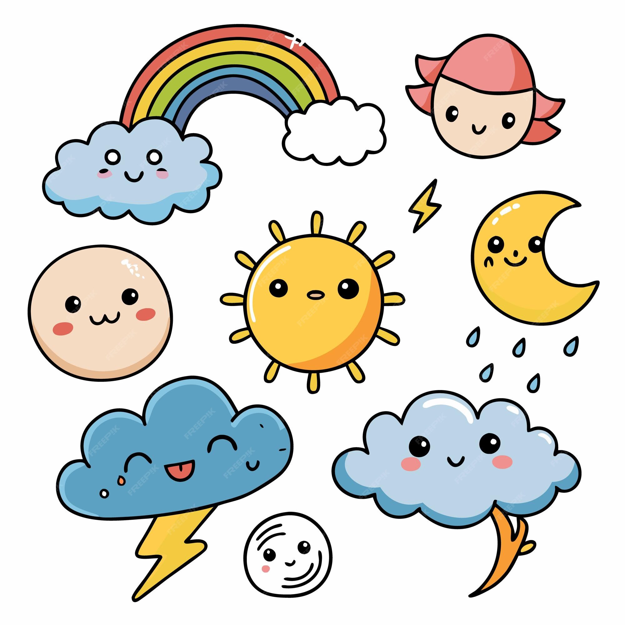 Cute Weather Friends Sun Moon Clouds And Rainbow Premium Ai Generated