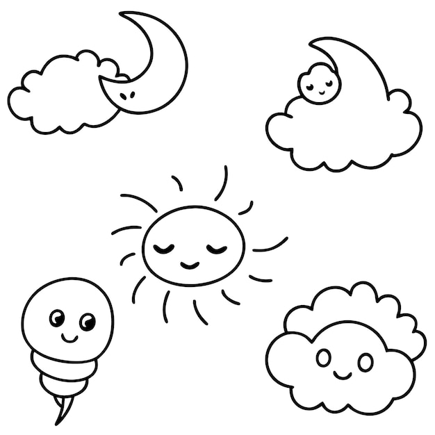 Cute Weather Icons With Sun Cloud And Tornado Illustrations Premium