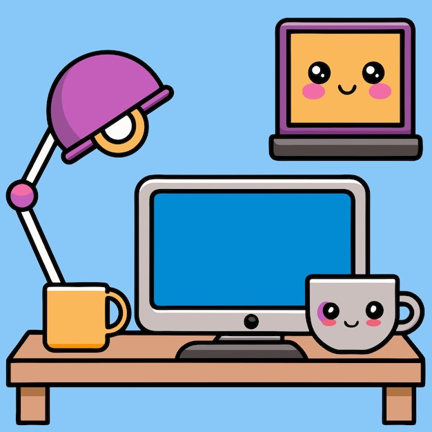 Cute Workspace Desktop Vector Icon Illustration Technology Icon Concept ... Cute Workspace Desktop Vector Icon Illustration Technology Icon Concept ...