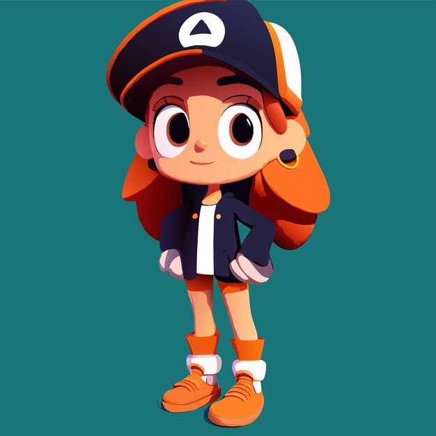 Cute Young Girl Character Hand Drawn Flat Stylish Cartoon Sticker Icon