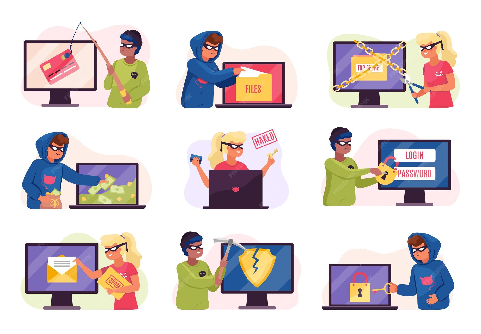 Premium Vector Cyber Hackers Digital Information Thieves Password Cracker Characters