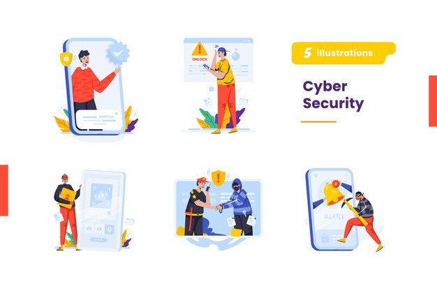 Premium Vector | Cyber security flat illustration collection pack Premium Vector | Cyber security flat illustration collection pack