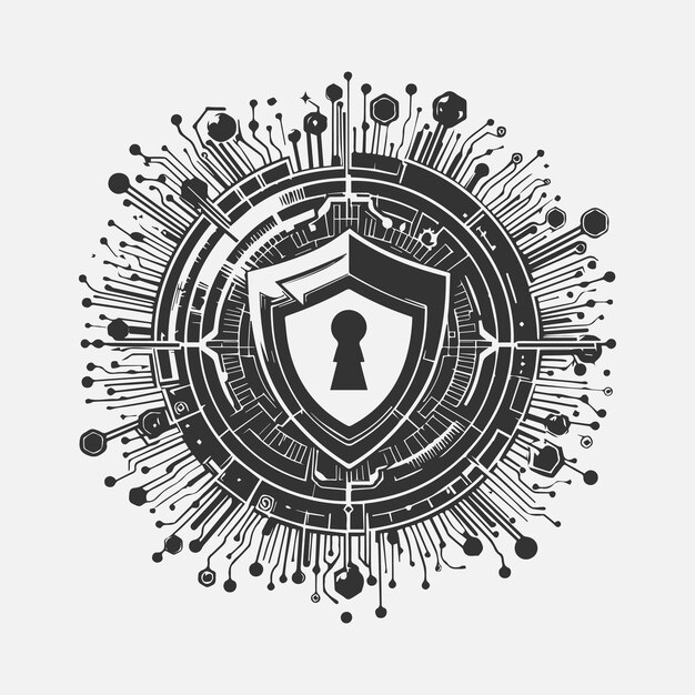 Cyber Security Vector line icon black or white logo Protection Sign ... Cyber Security Vector line icon black or white logo Protection Sign ...