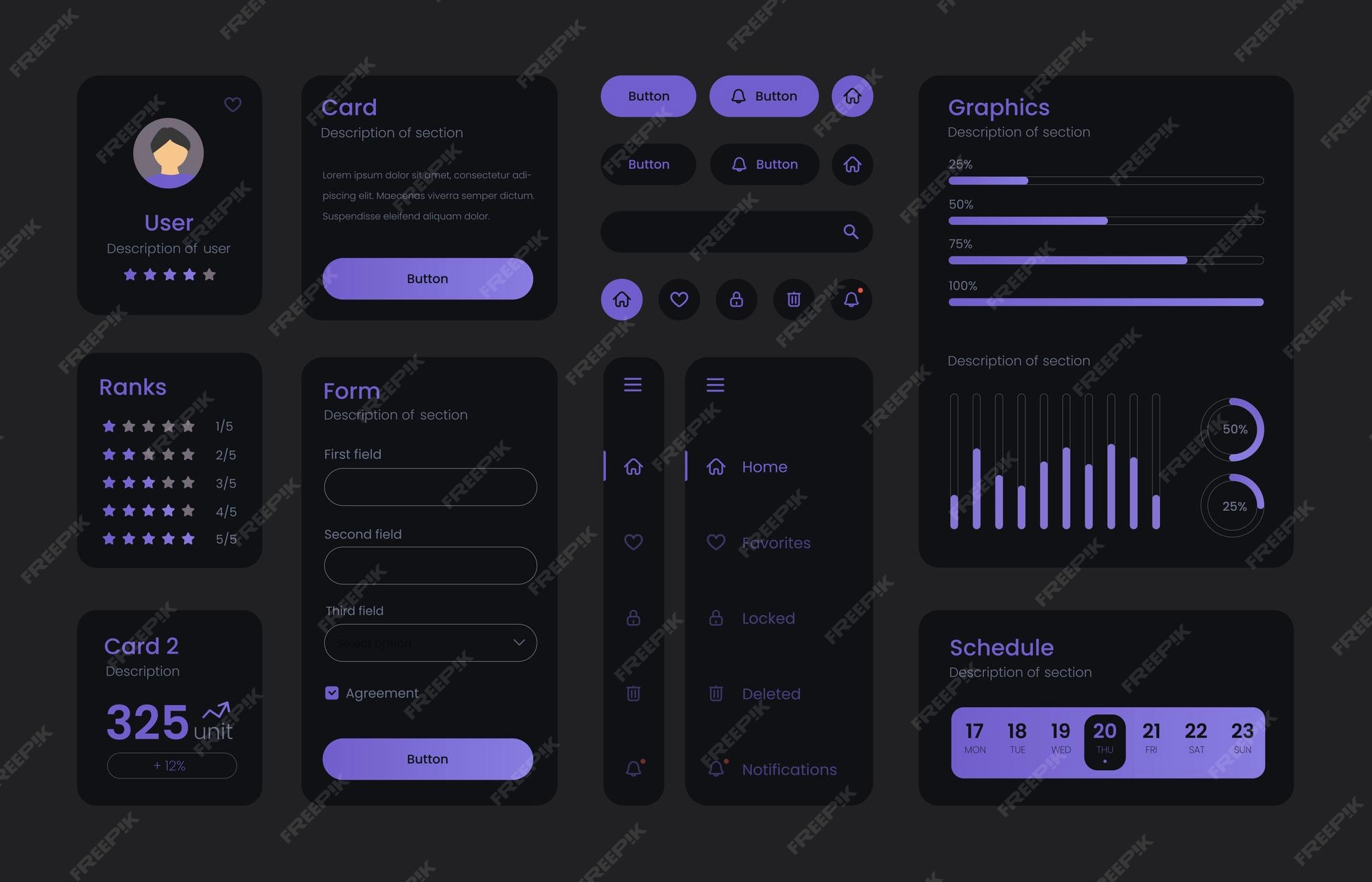 Premium Vector | Dark collection of gradient ui ux elements. ux ...