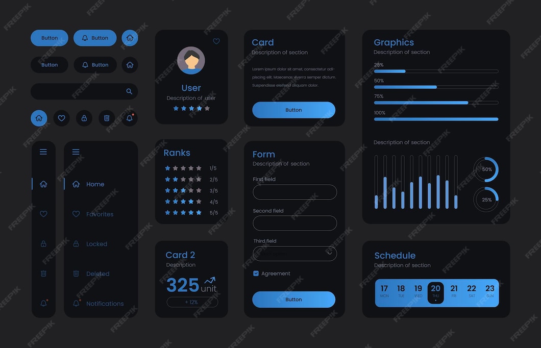 Premium Vector | Dark collection of gradient ui ux elements. ux ...