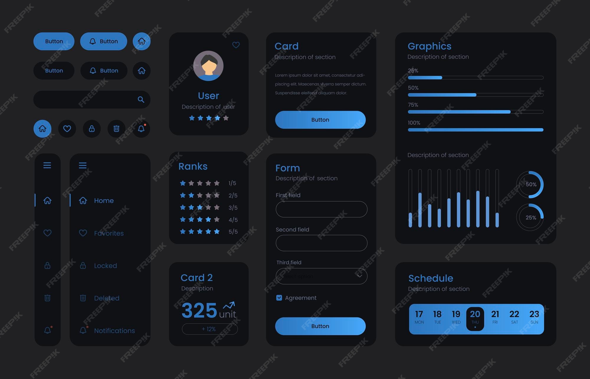 Premium Vector | Dark collection of gradient ui ux elements. ux dashboard user panel template ...