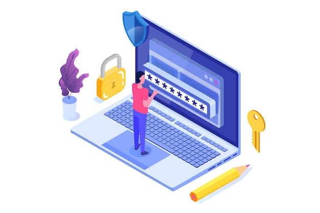 Premium Vector | Data access, password isometric concept. login form on ... Premium Vector | Data access, password isometric concept. login form on ...