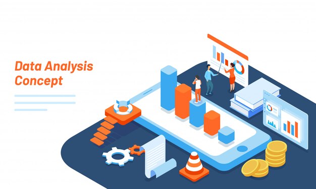 Premium Vector | Data Analysis responsive web template design. Premium Vector | Data Analysis responsive web template design.
