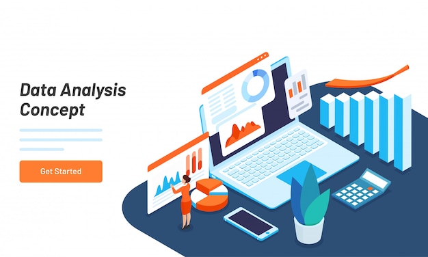 Premium Vector | Data analysis responsive web template design. Premium Vector | Data analysis responsive web template design.