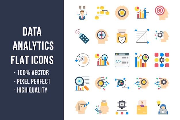 Premium Vector | Data analytics flat multicolor icons Premium Vector | Data analytics flat multicolor icons